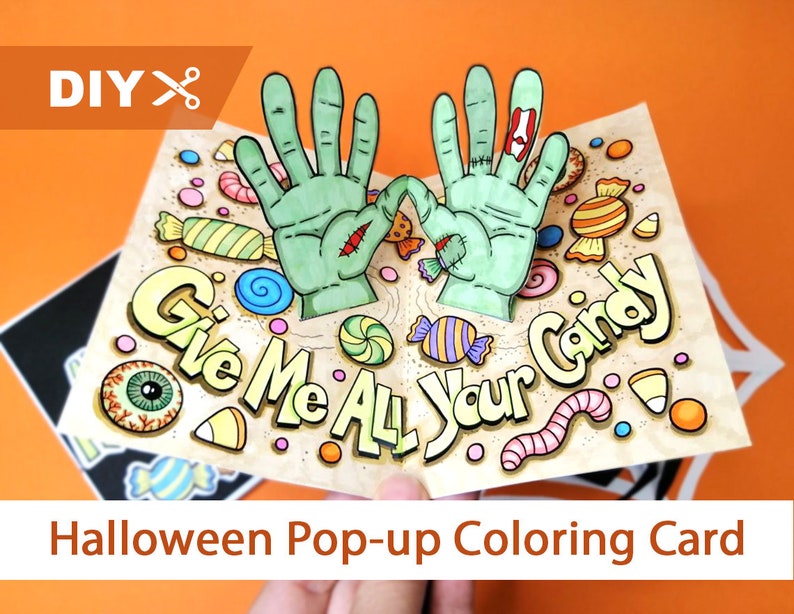 DIY Halloween Pop-up Printable Coloring Card | Horror Pop-up Card ...