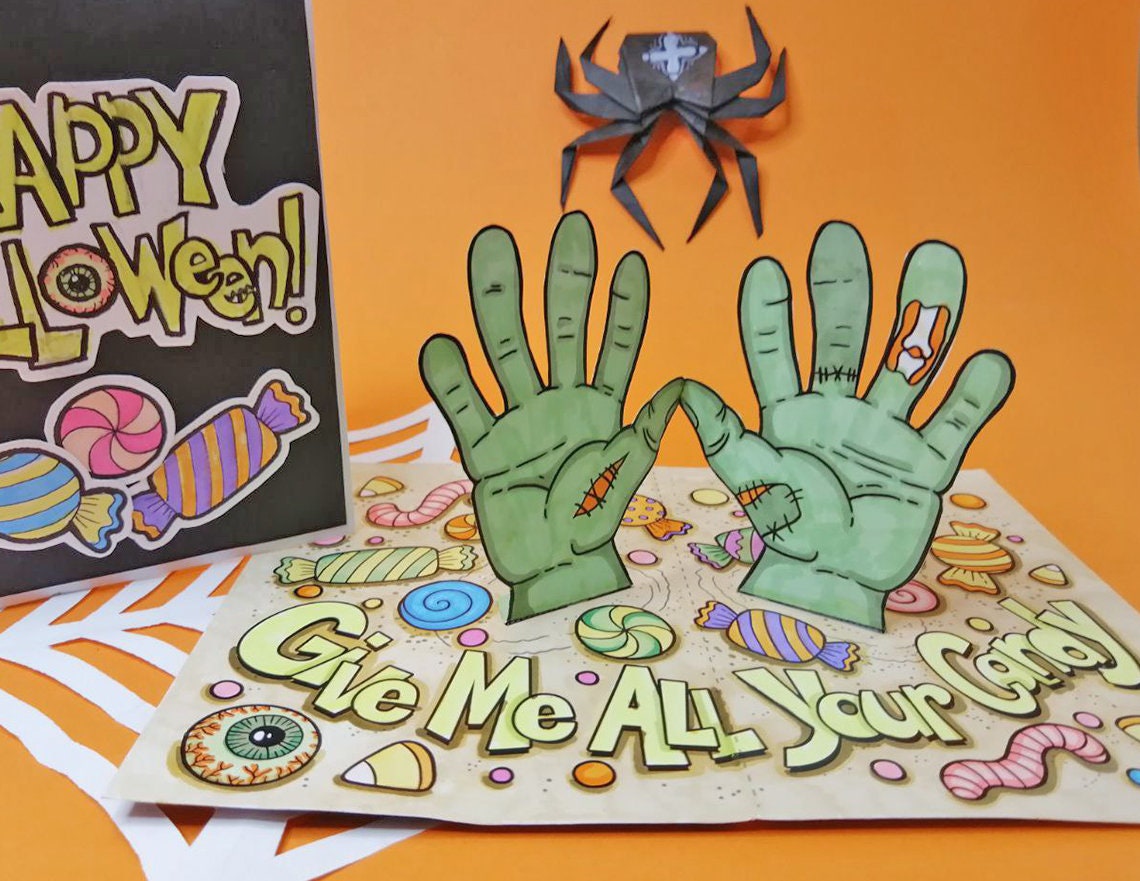 DIY Halloween Pop-up Printable Coloring Card Horror Pop-up Card ...