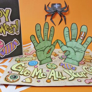 DIY Halloween Pop-up Printable Coloring Card | Horror Pop-up Card ...