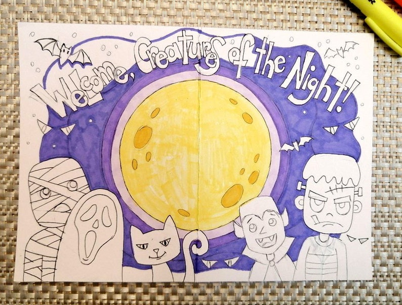 DIY Halloween Pop-up Printable Coloring Card | Horror Pop-up Card ...