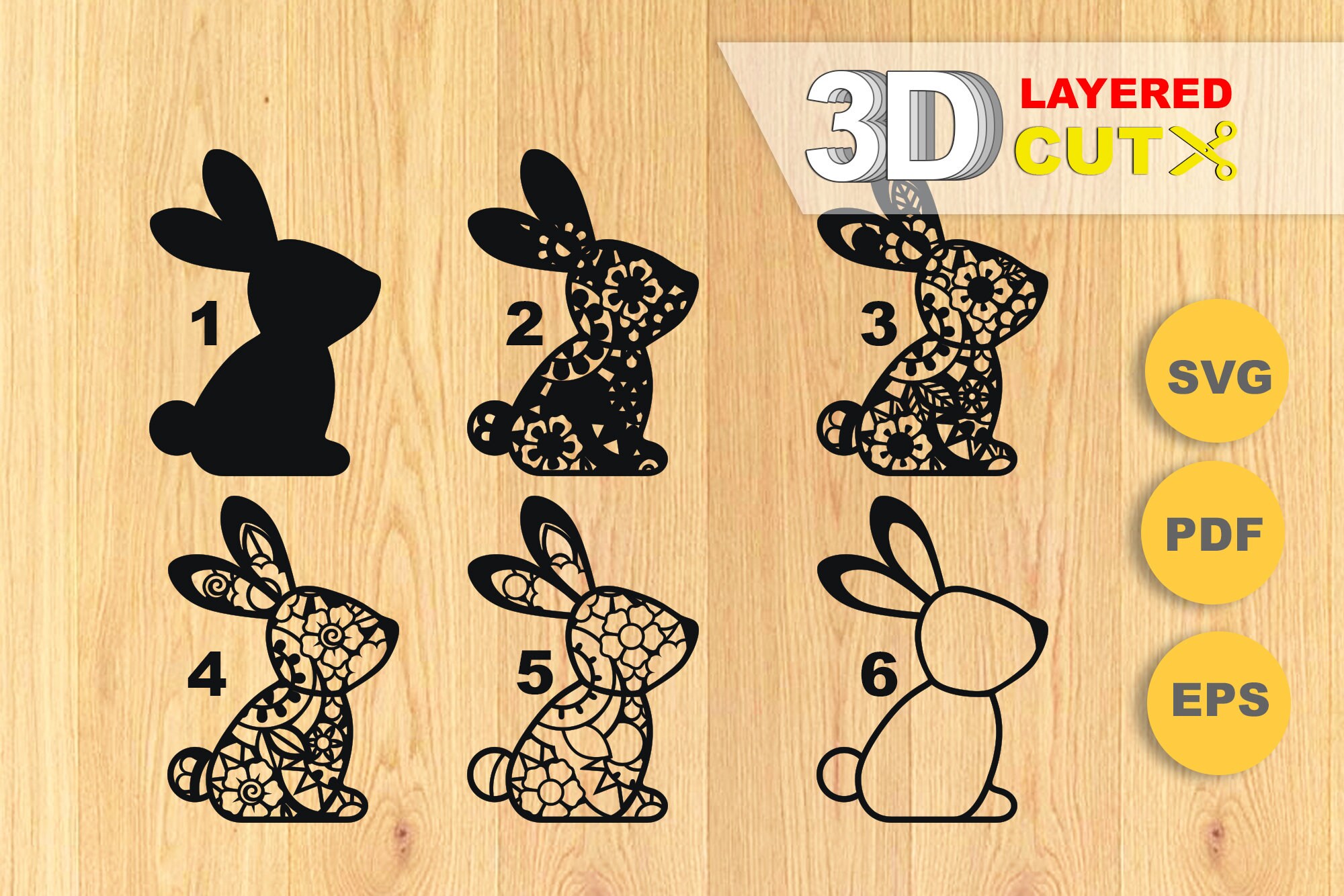 Easter Bunny Laser Cut. Cricut Multilayered Mandala Bunny File for ...