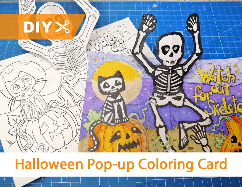 DIY Halloween Pop-up Printable Coloring Card Horror Pop-up - Etsy