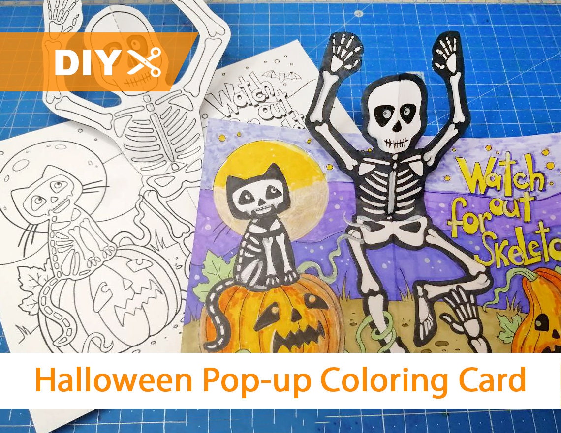 DIY Halloween Pop-up Printable Coloring Card | Horror Pop-up Card ...