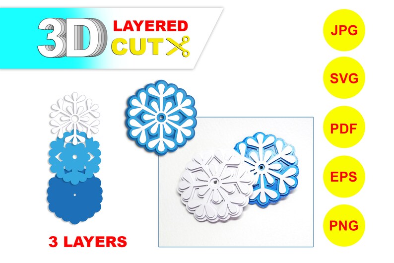 Snowflake SVG, Multilayer Cutting File, Christmas Decor, 3D Layered ...