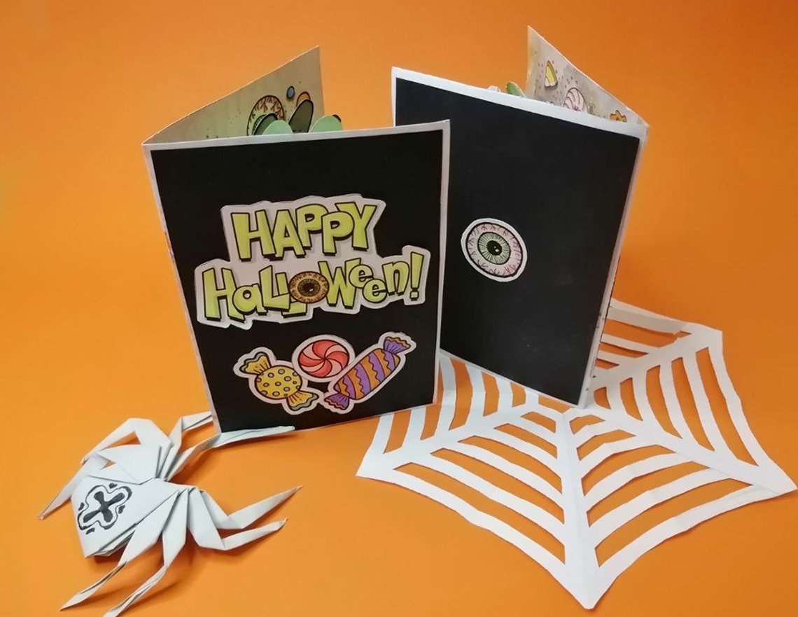 DIY Halloween Pop-up Printable Coloring Card Horror Pop-up Card ...