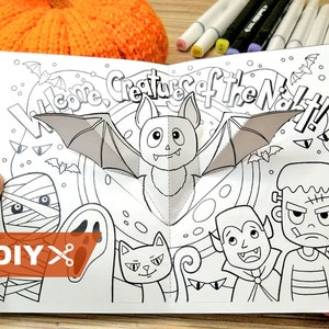 DIY Halloween Pop-up Printable Coloring Card | Horror Pop-up Card ...