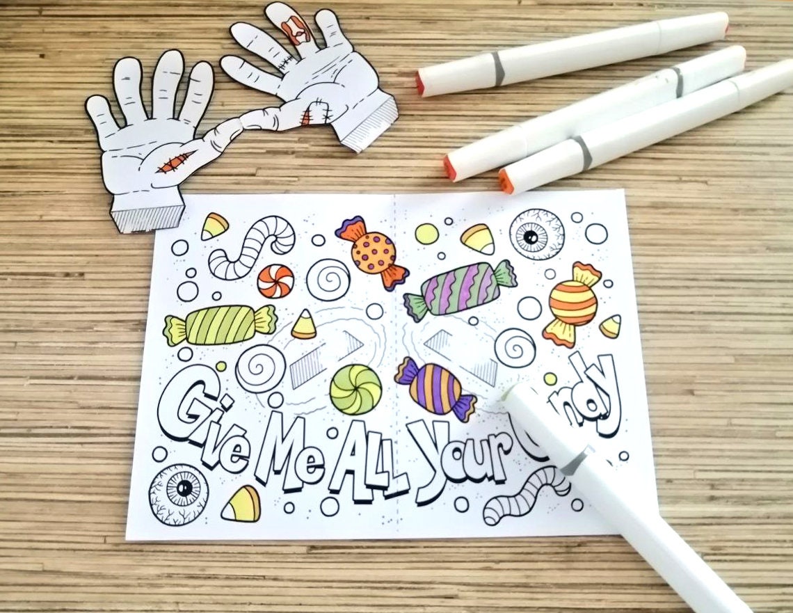 Halloween Pop-up Coloring Card | DIY Horror Printable (PDF, SVG, Jpeg ...