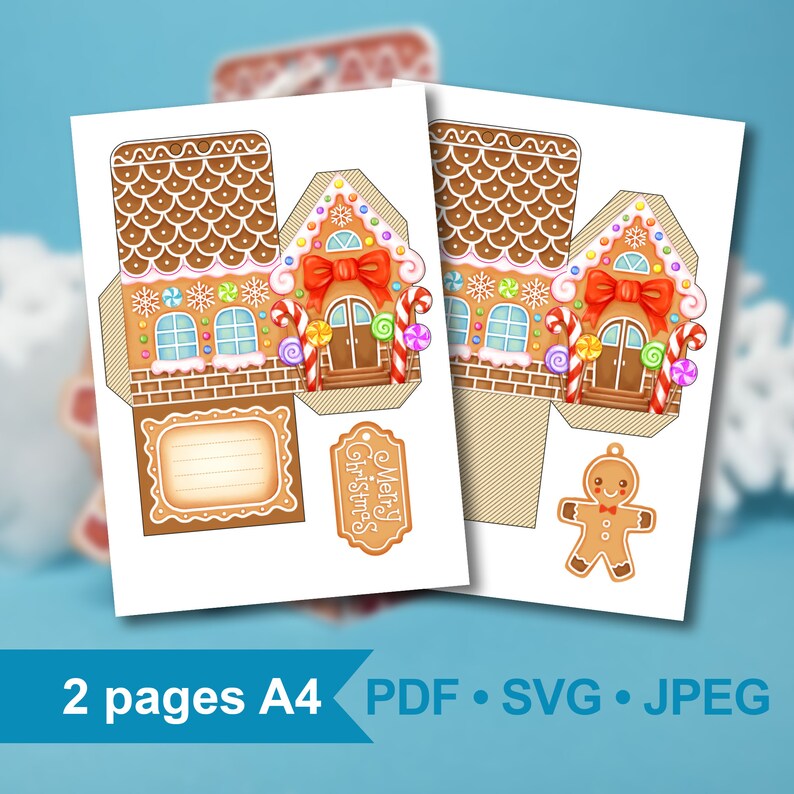 Gingerbread House Template: Paper Christmas Favor Box (digital ...