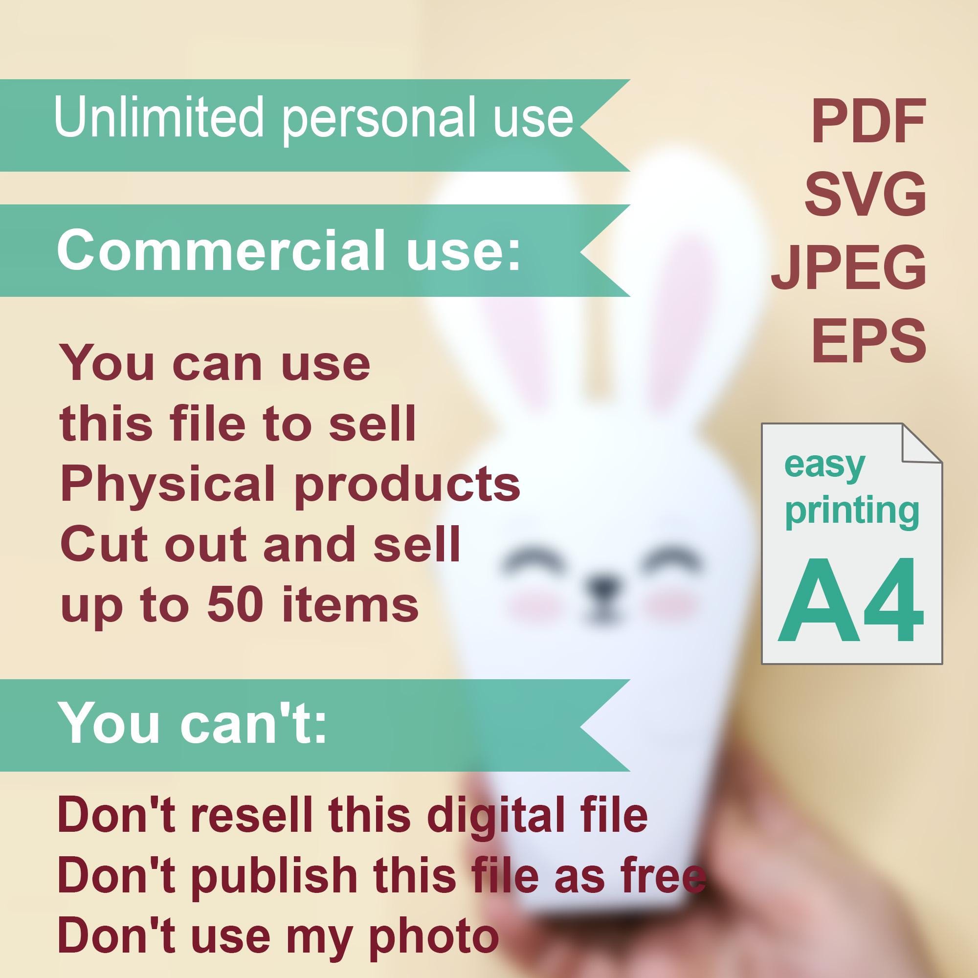 Bunny Box | Easter Treat Box Template | Digital Printable JPEG, SVG ...