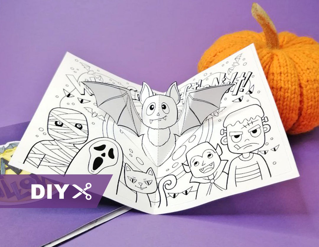 DIY Halloween Pop-up Printable Coloring Card | Horror Pop-up Card ...