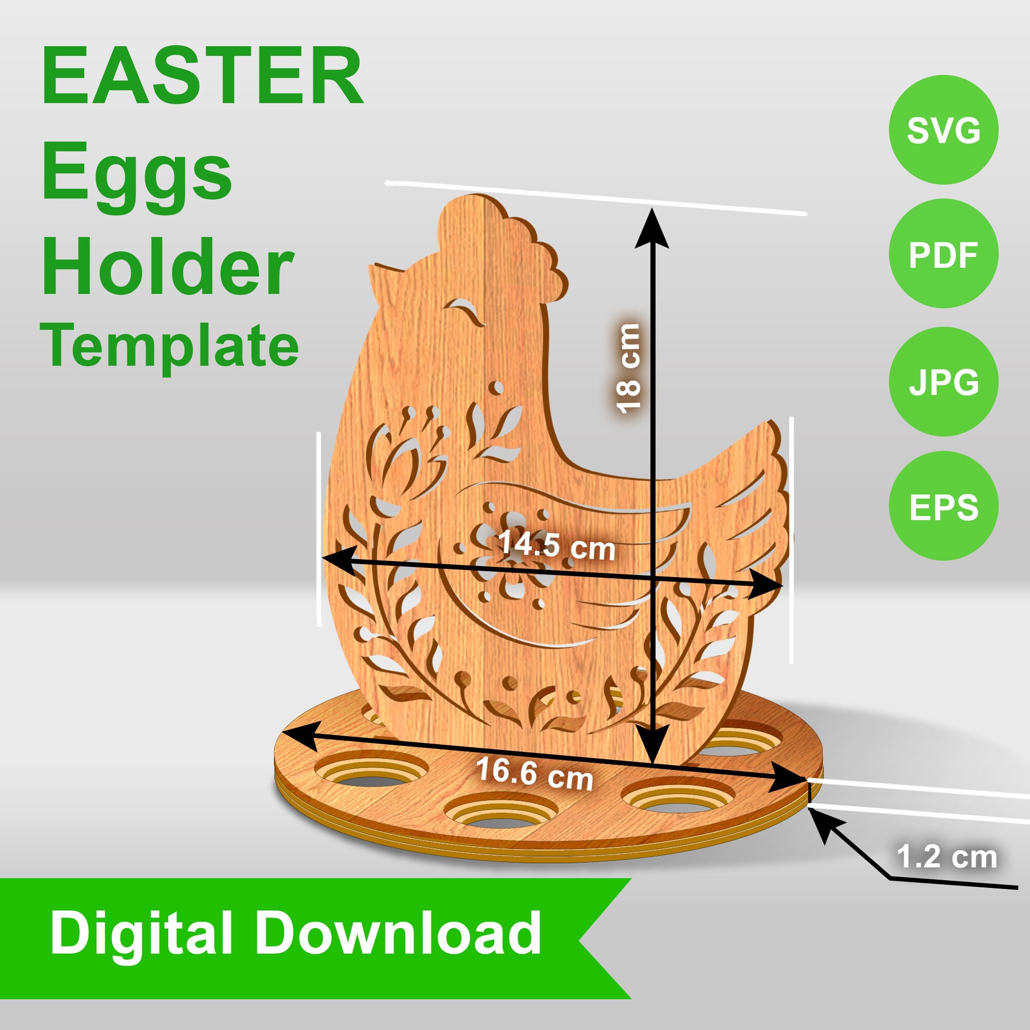 Easter Eggs Holder SVG Template Easter Hen for Laser Cutting Easter Stand Table Decor Digital ...