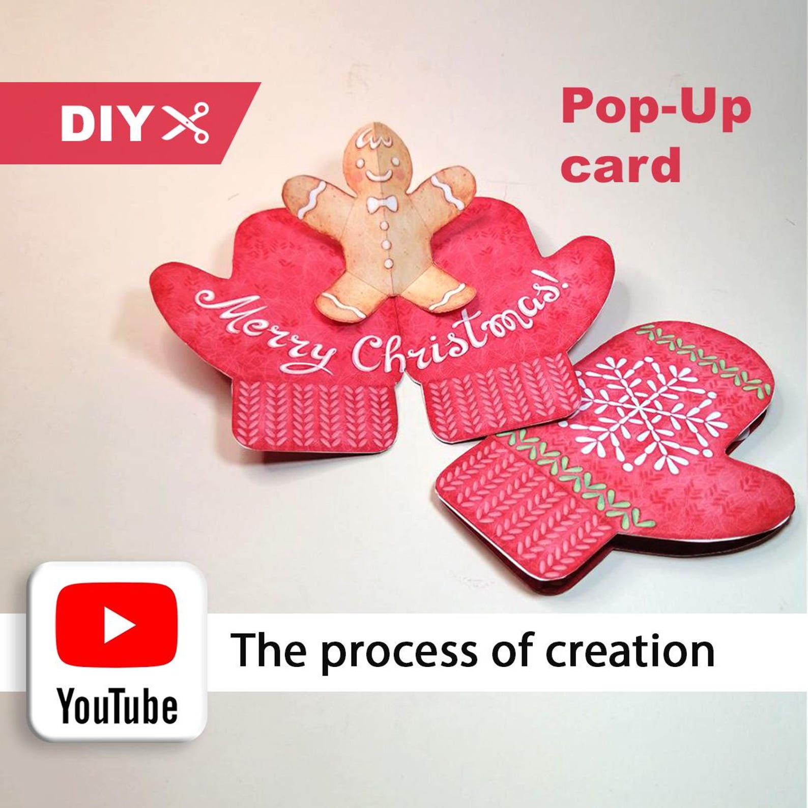 DIY Christmas Pop-up Card: Mittens & Gingerbread Man Printable (JPG) - Etsy