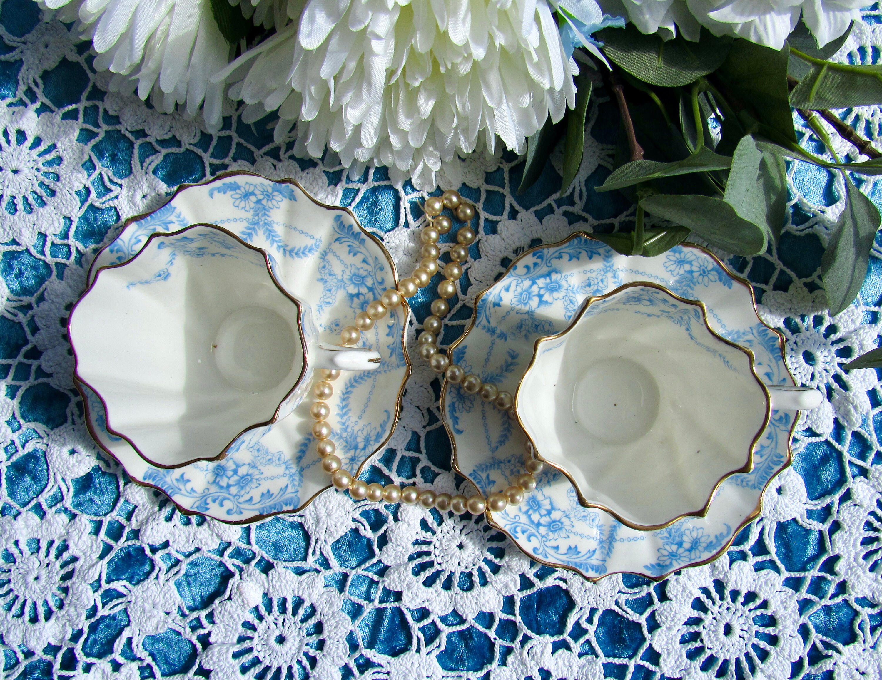 Two Antique Fluted Tea Cups and Saucers With Transfer Printed - Etsy UK