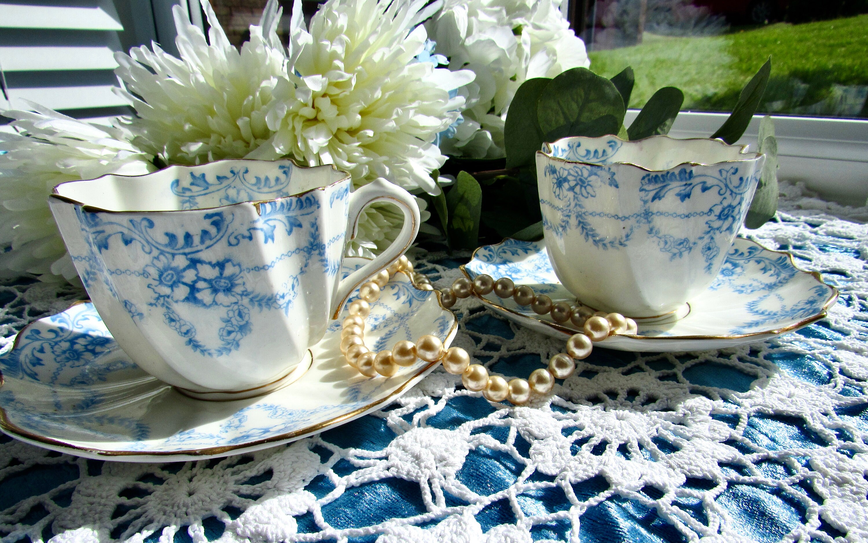 Two Antique Fluted Tea Cups and Saucers With Transfer Printed - Etsy UK