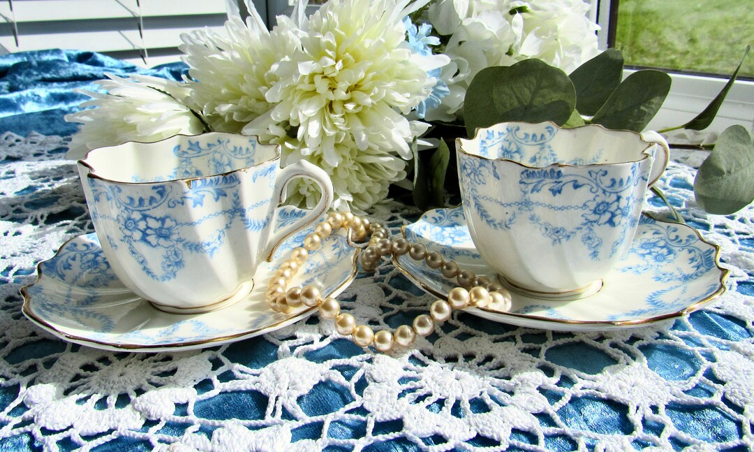 Two Antique Fluted Tea Cups and Saucers With Transfer Printed - Etsy UK