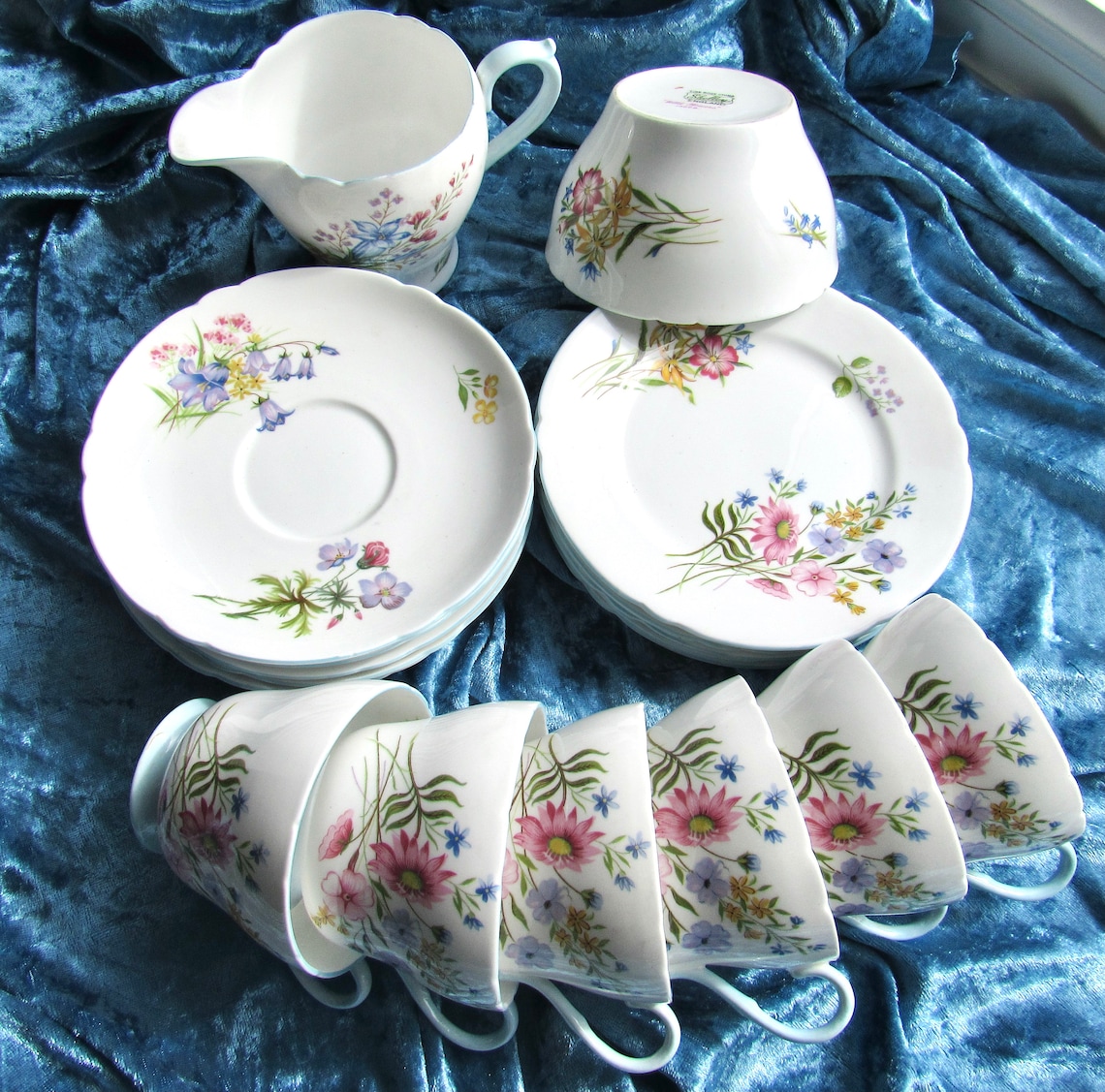 Shelley Wild Flowers 20 Piece Tea Set, Tea Party Set, Garden Party Tea ...