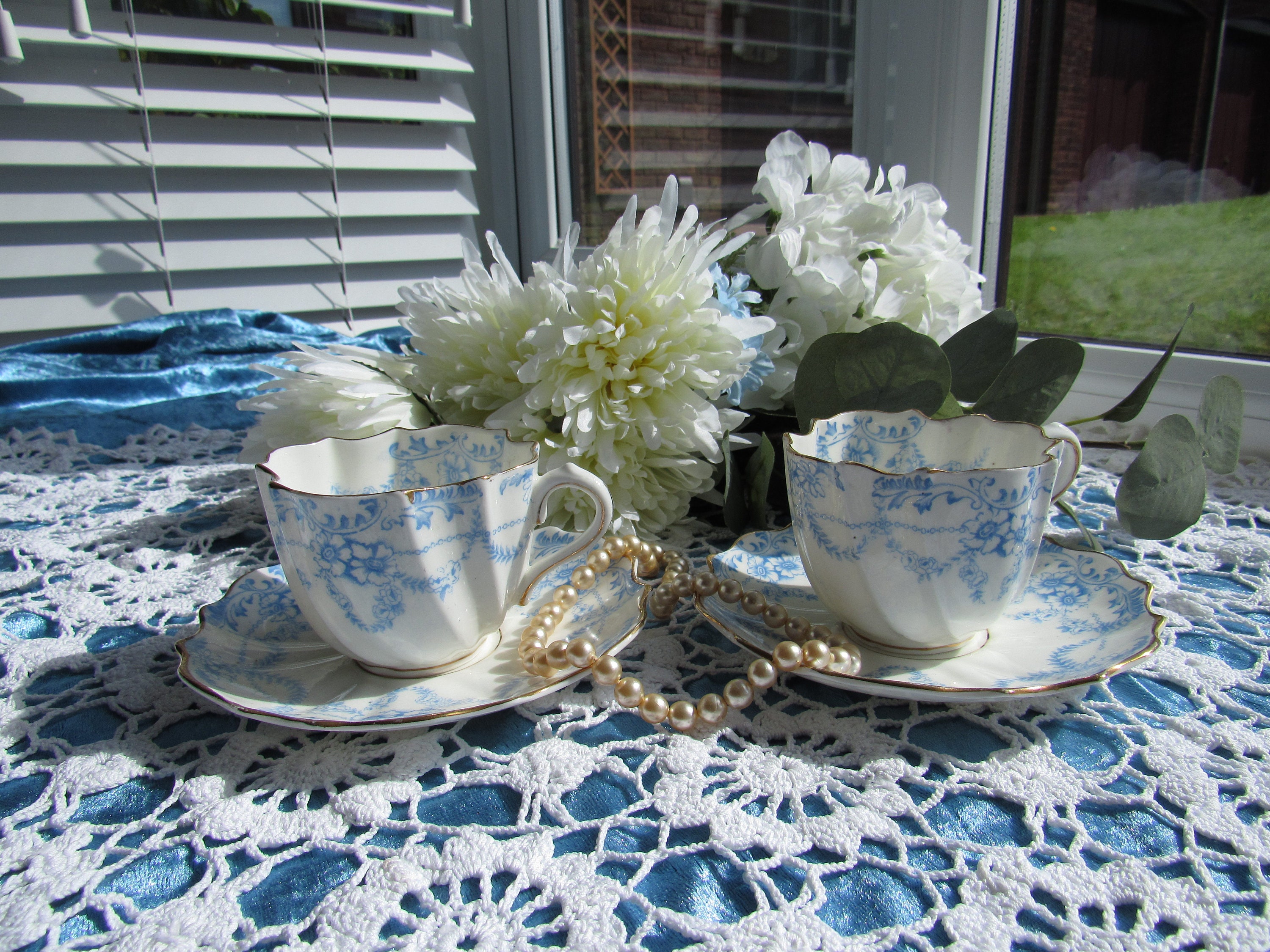 Two Antique Fluted Tea Cups and Saucers With Transfer Printed - Etsy UK