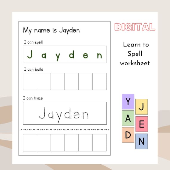 Custom Name Spelling Practice Personalized Name Handwriting | Etsy