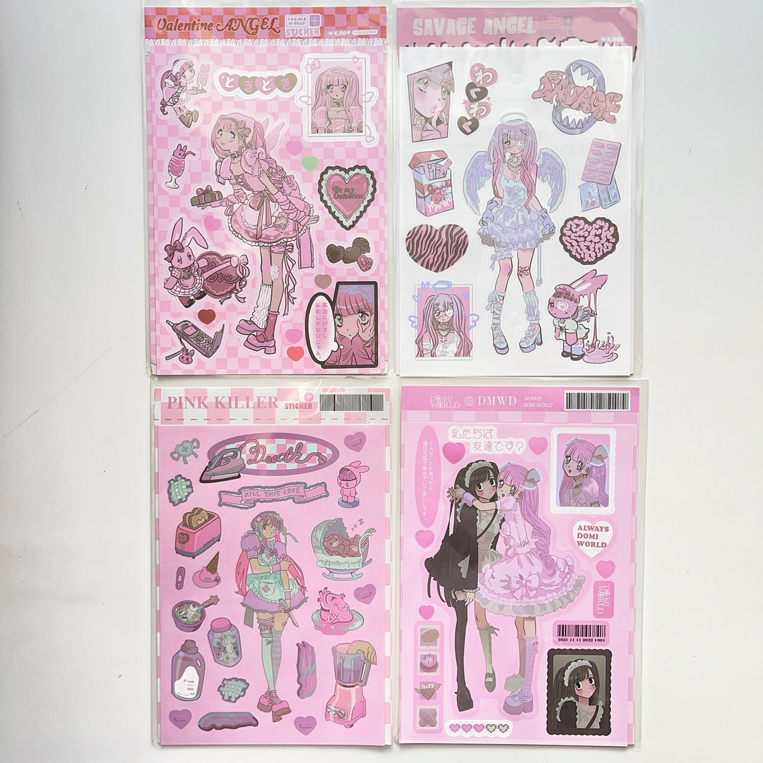 Pink Girl Sticker Sheet-1pc, Deco Sticker Sheet, Polco, Kawaii Korean ...