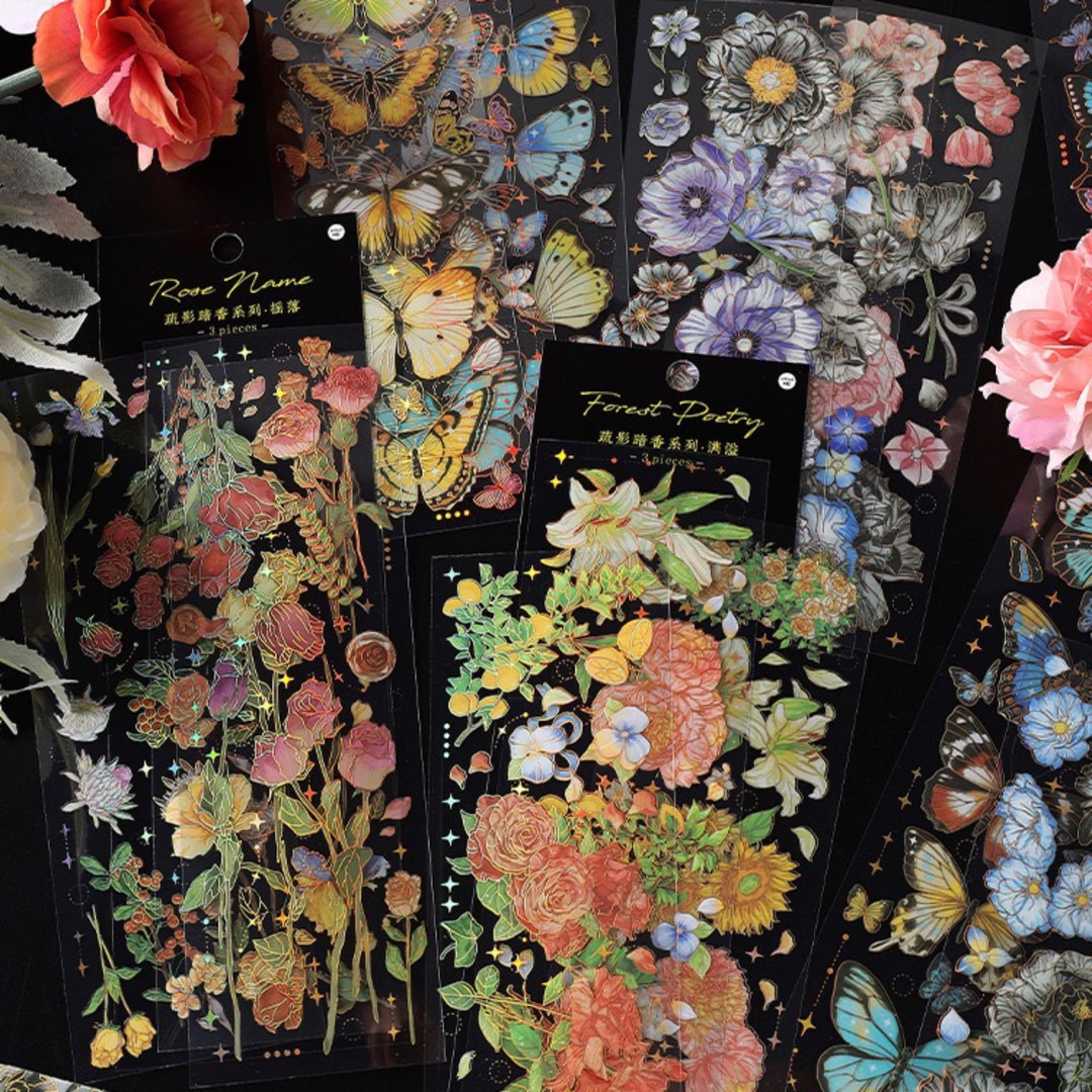 Butterfly Flower Sticker Pack 3pcs Deco Sticker Sheet - Etsy