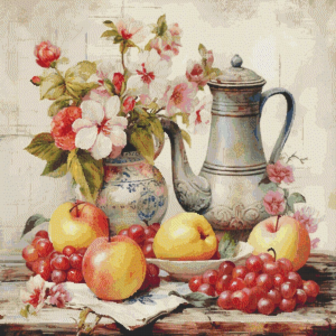 Cross Stitch Pattern, Still Life With Fruits 2, Wall Art Embroidery PDF ...