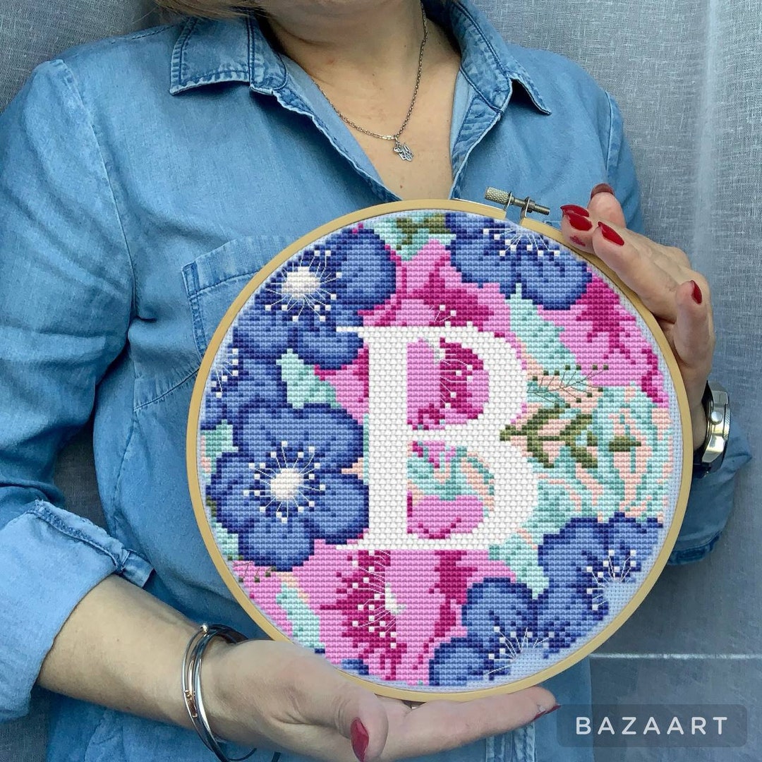 Letter B Cross Stitch Pattern, Monogram Cross Stitch Design With ...