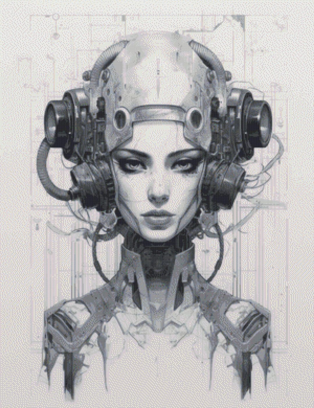 Counted Cross Stitch Pattern, Cyberpunk Girl Embroidery, Wall Art ...