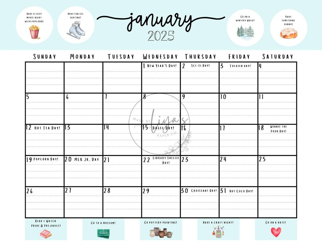 Printable January 2025 Calendar Page Blue Wintery Theme Planner January ...