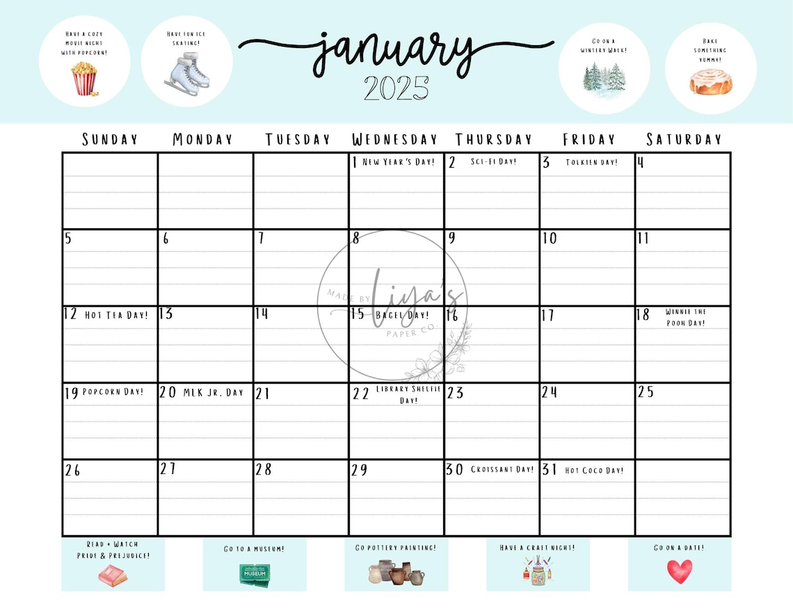 Printable January 2025 Calendar Page Blue Wintery Theme Planner January ...
