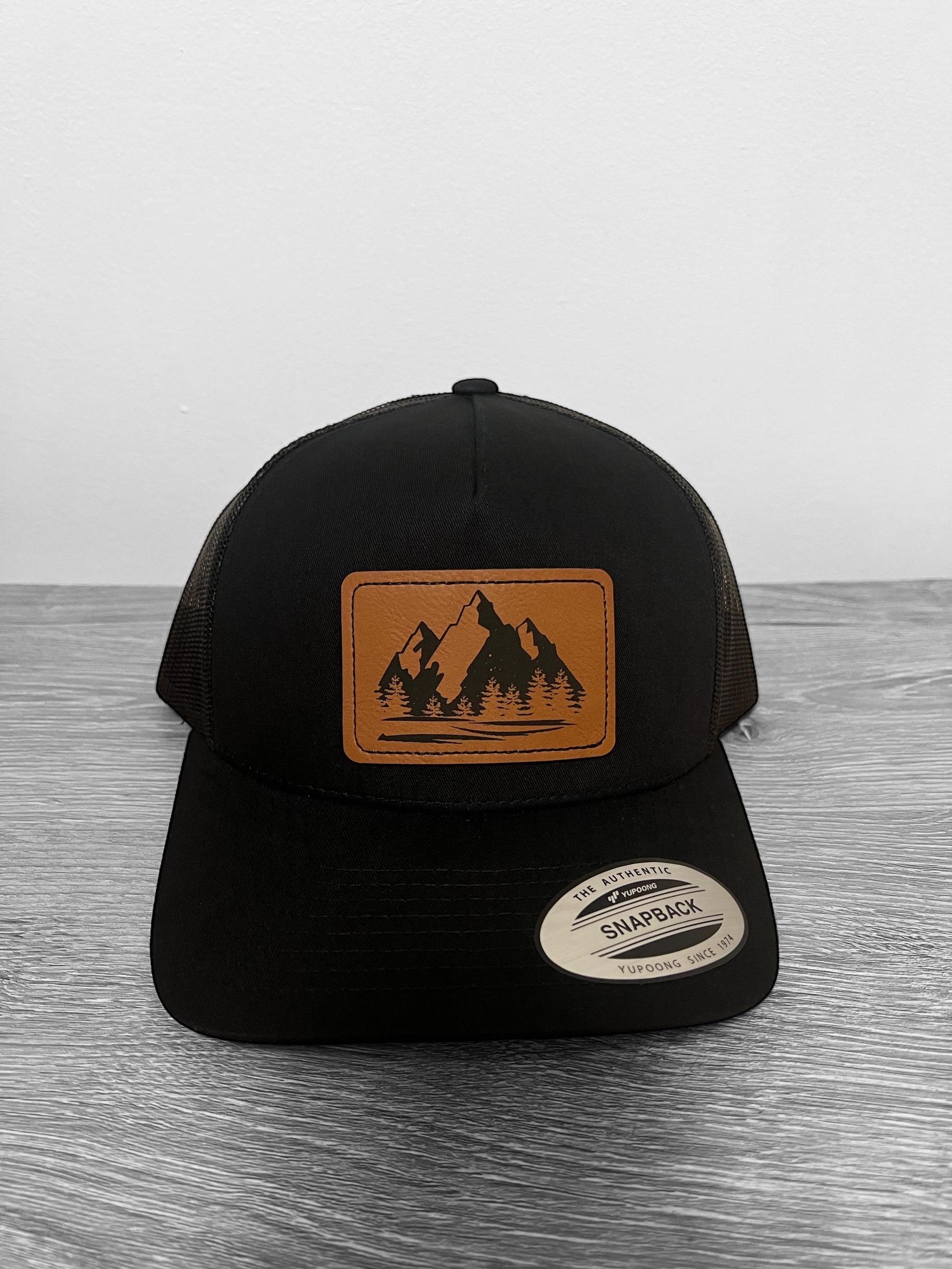 Moutain Leather Patch Trucker Hat Mountain Range Snapback Hat Hiking Outdoors Baseball Cap ...