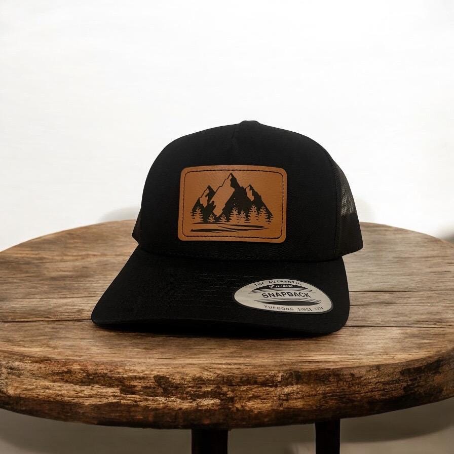Moutain Leather Patch Trucker Hat Mountain Range Snapback Hat Hiking ...