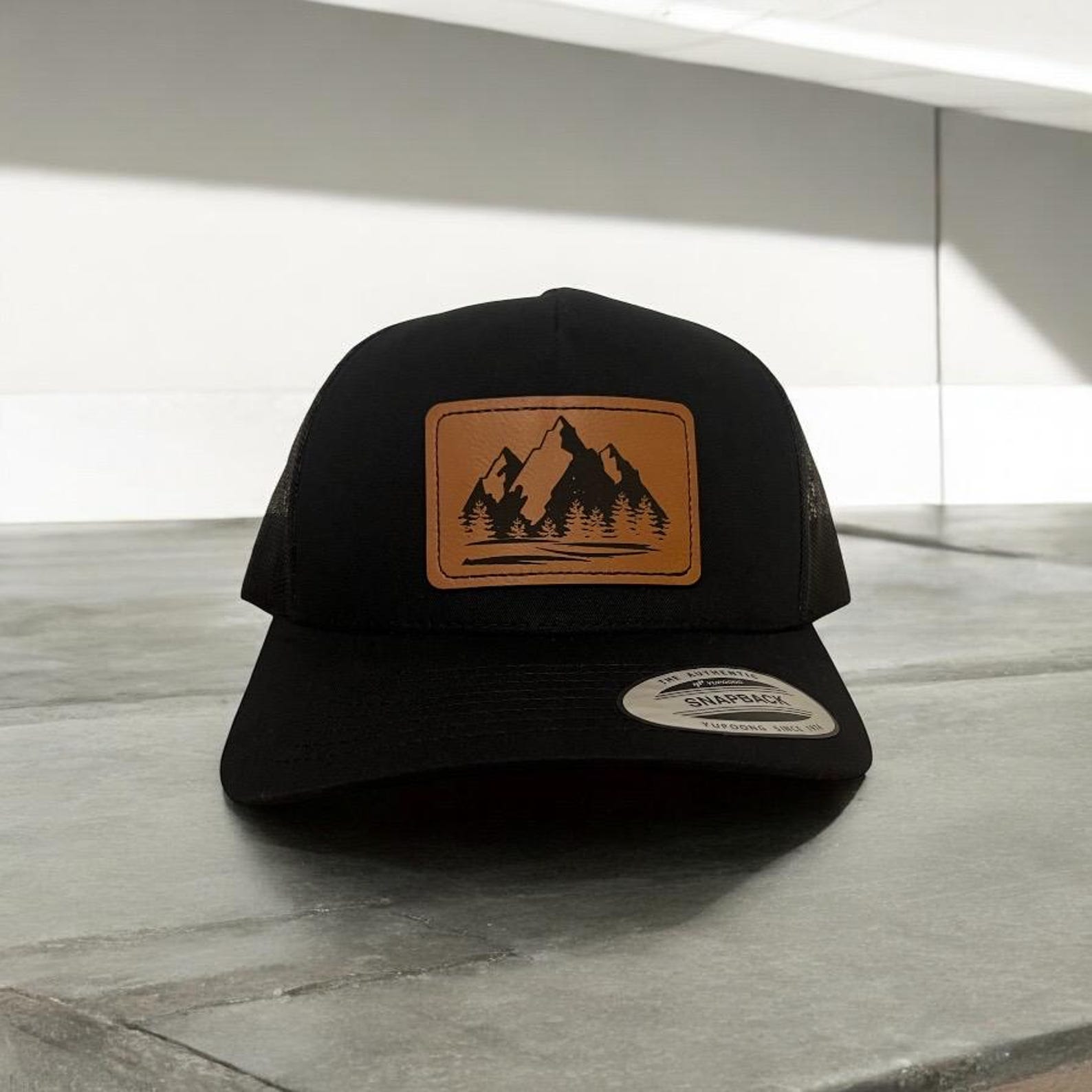 Moutain Leather Patch Trucker Hat Mountain Range Snapback Hat Hiking ...
