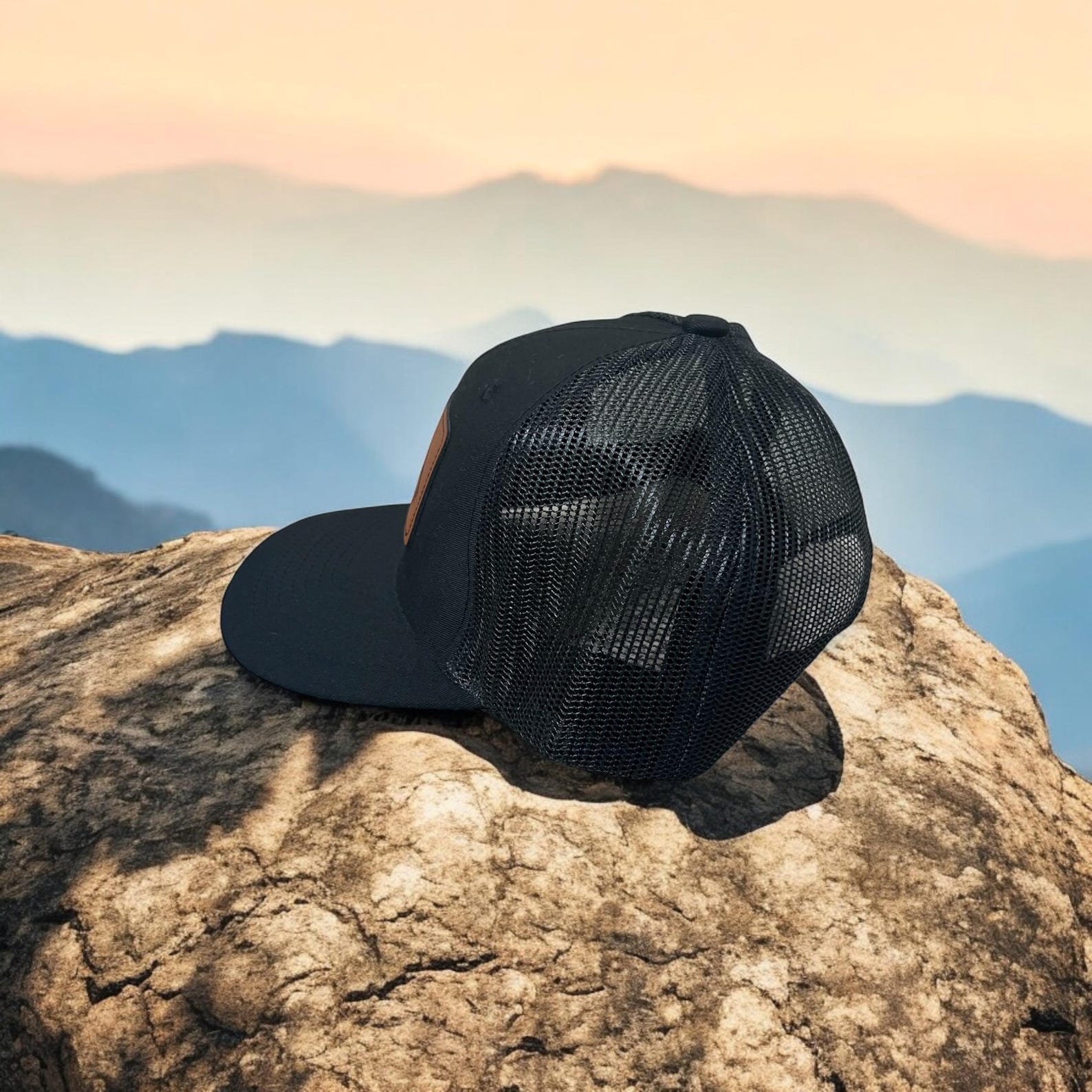 Moutain Leather Patch Trucker Hat Mountain Range Snapback Hat Hiking ...