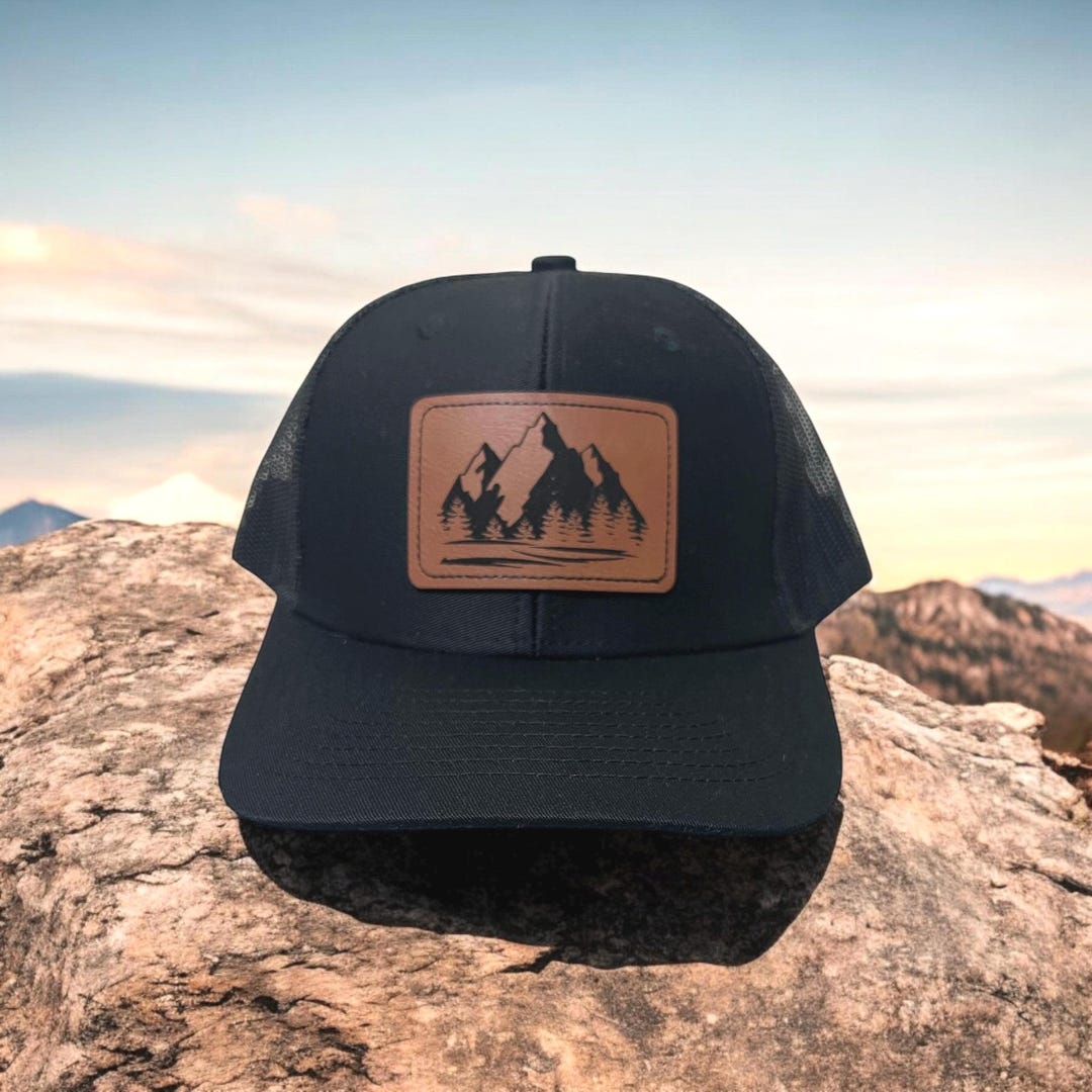 Moutain Leather Patch Trucker Hat Mountain Range Snapback Hat Hiking ...