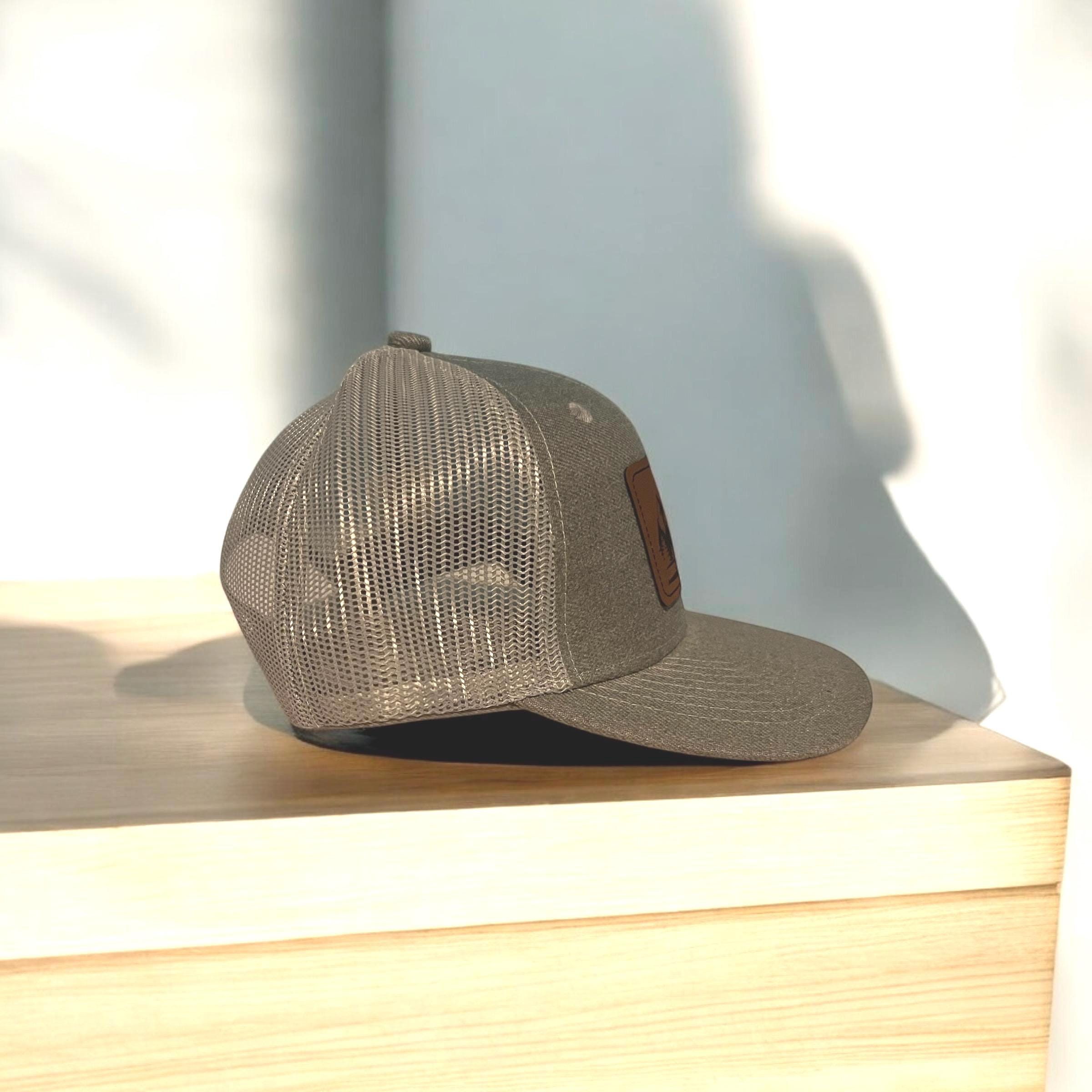 Moutain Leather Patch Trucker Hat Mountain Range Snapback Hat Hiking Outdoors Baseball Cap ...