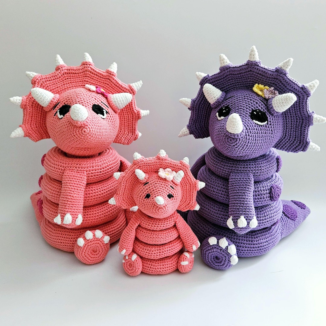 Crochet Triceratops Dinosaur Stacking Toy - Handmade Dino Stackable Toy ...