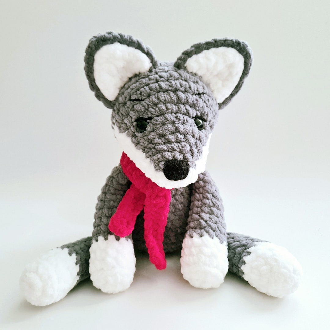 Crochet Plush Wolf Toy: Velvet Amigurumi With Scarf - Etsy