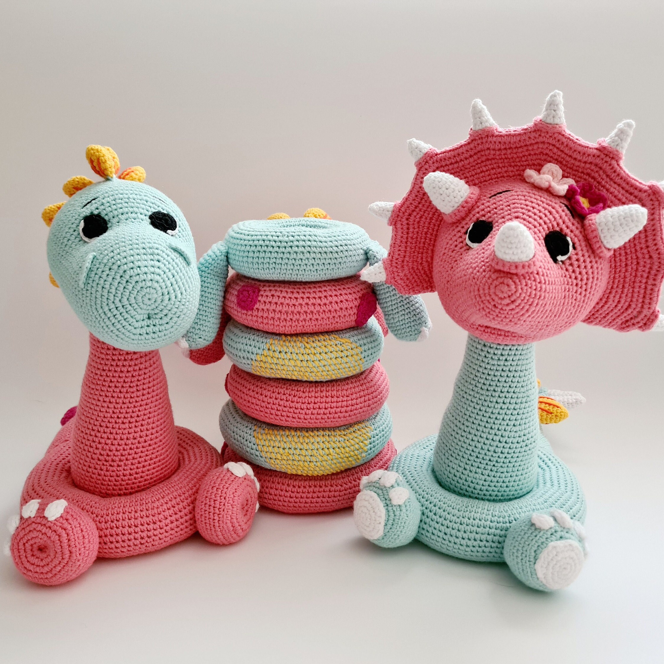 Crochet Dino Stacking Toy Set: Handmade Triceratops & Stegosaurus - Etsy