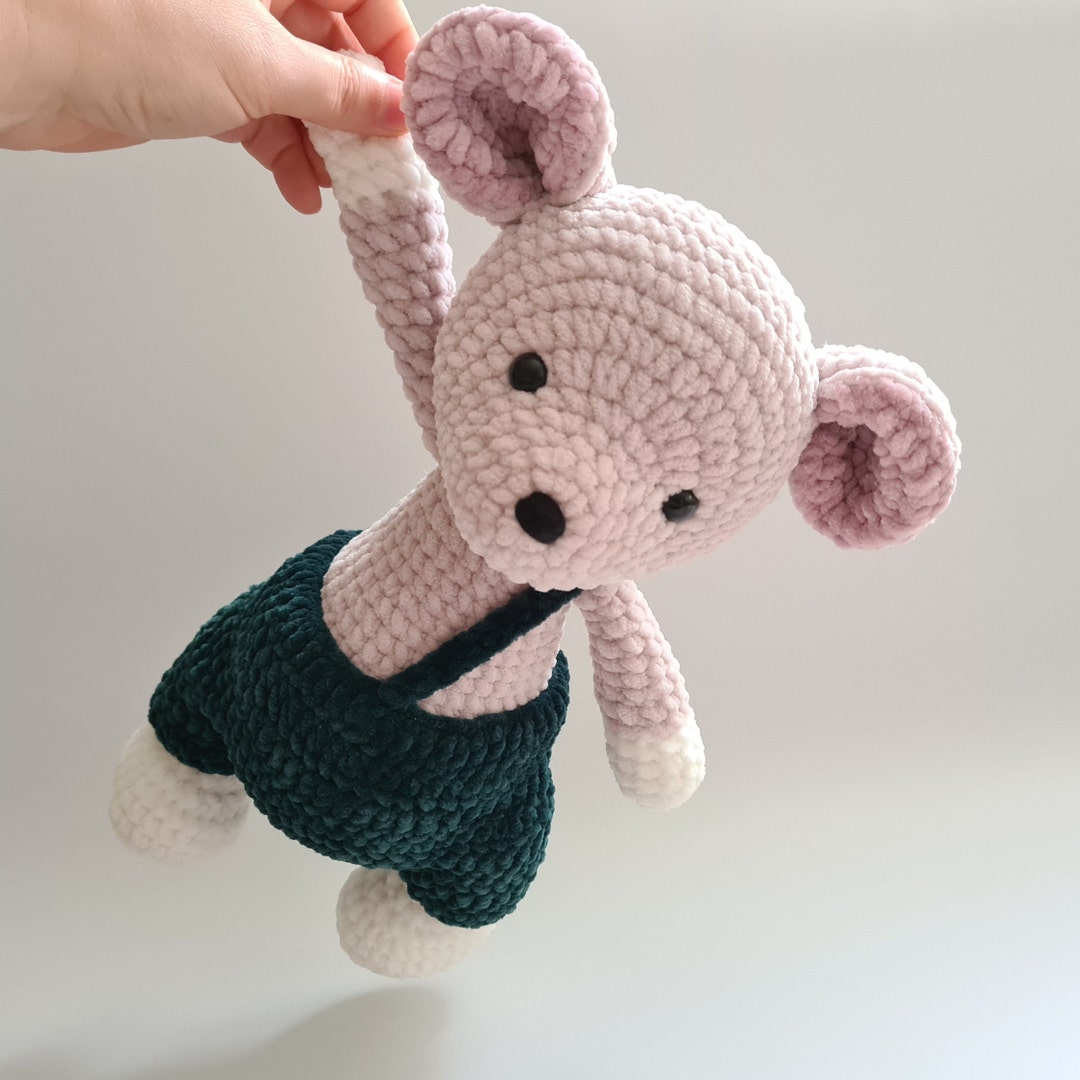 Crochet Plush Mouse in Shorts, Velvet Mouse Amigurumi Toy, Cute Soft ...
