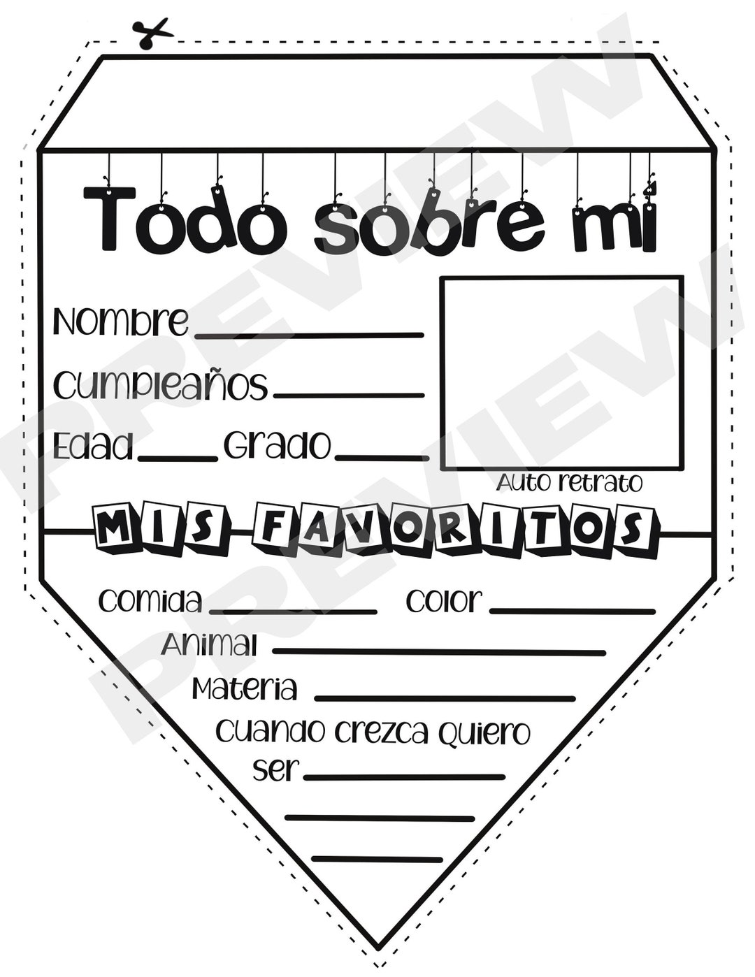 All About Me Bilingual Banner Worksheet English-spanish - Etsy