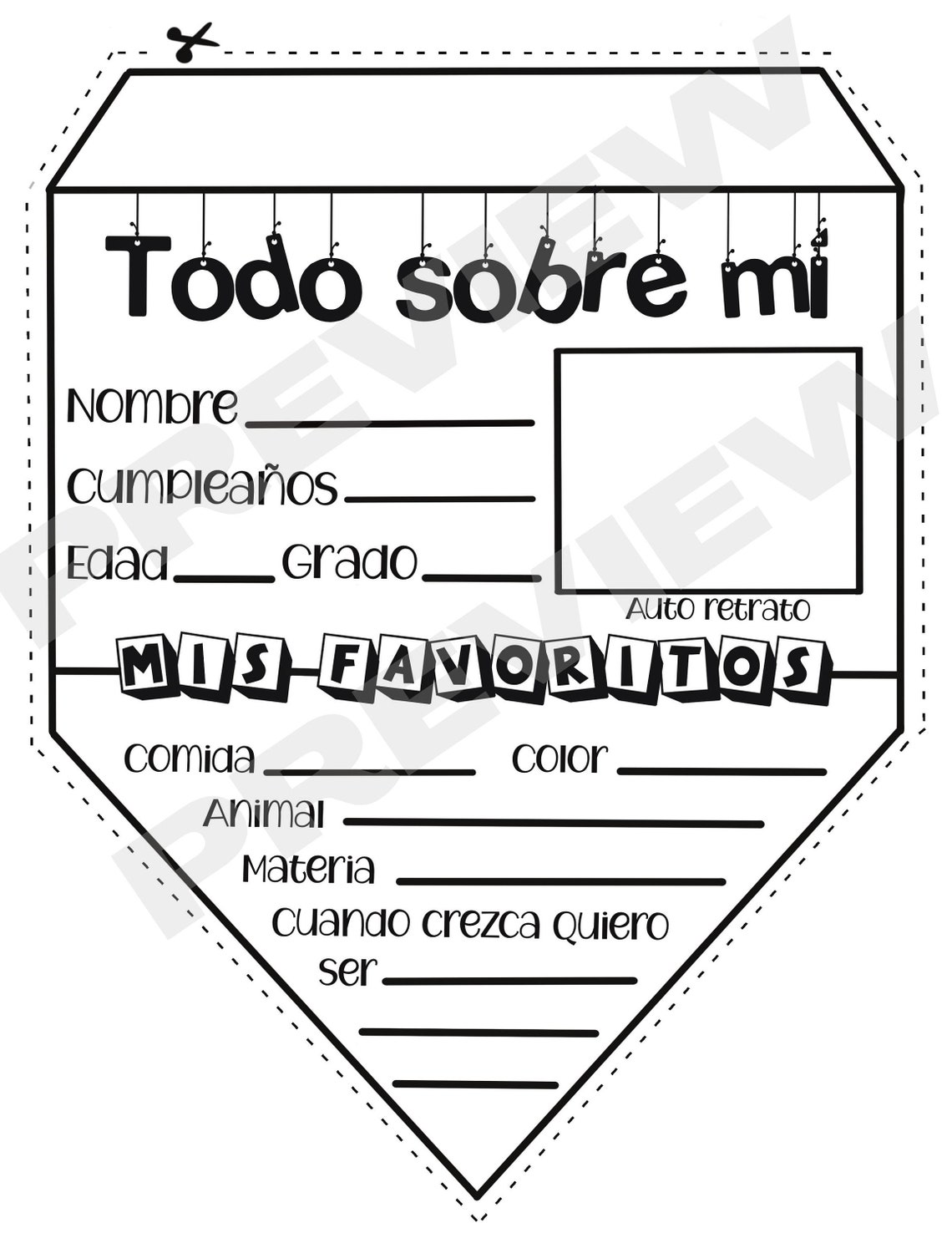All About Me Bilingual Banner Worksheet English-spanish - Etsy