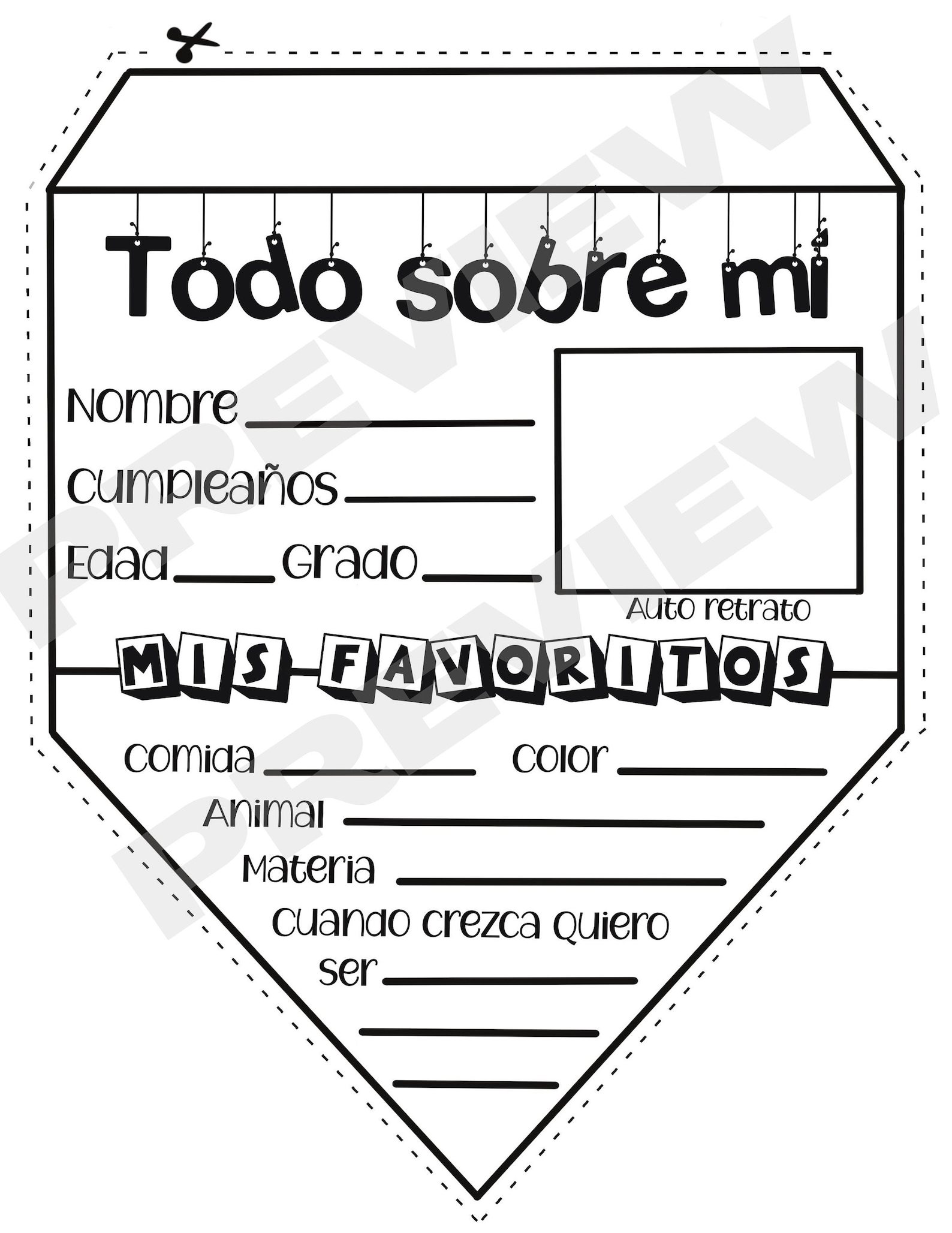 All About Me Bilingual Banner Worksheet English-spanish - Etsy