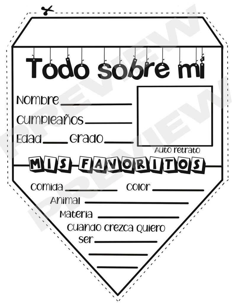All About Me Bilingual Banner Worksheet English-spanish - Etsy