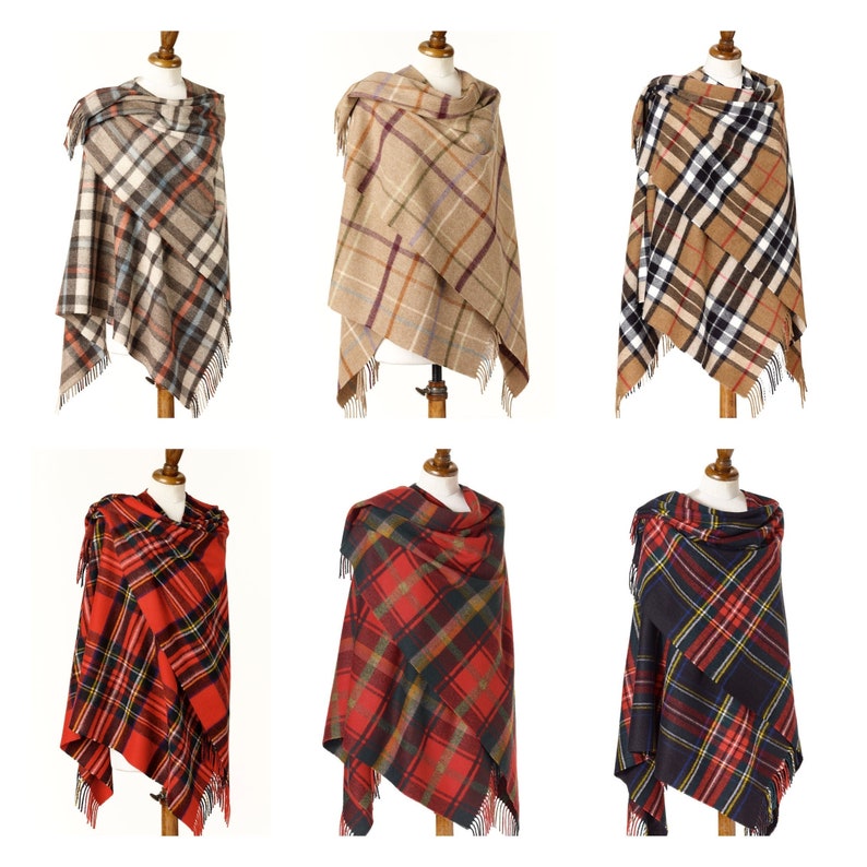 100% Merino Wool Dark Maple Tartan Shawl Poncho Wrap,tartan Wool Shawl ...