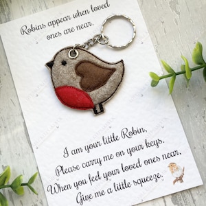 Handmade Felt Robin Keychain Pocket Hug, Remembrance Gift & Card ...