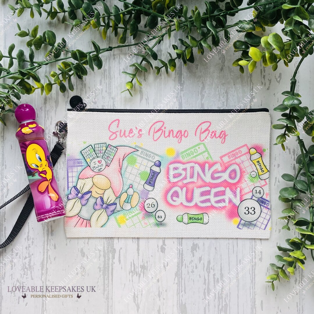 Personalised Bingo Queen Dabber Bag, Bingo Lover Gift, Linen Zipper ...