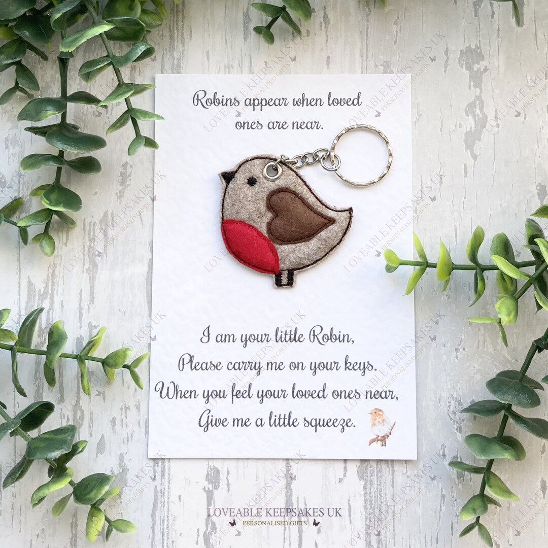 Handmade Felt Robin Keychain Pocket Hug, Remembrance Gift & Card ...