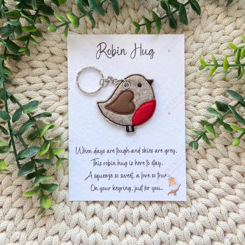 Robin Keyring Pocket Hug, Felt Bird Keepsake Gift, Thoughtful Gift for ...
