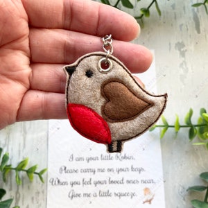Handmade Felt Robin Keychain Pocket Hug, Remembrance Gift & Card ...