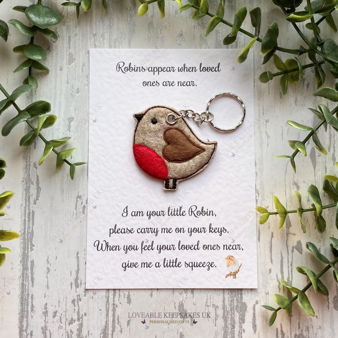 Handmade Felt Robin Keychain Pocket Hug, Remembrance Gift & Card ...